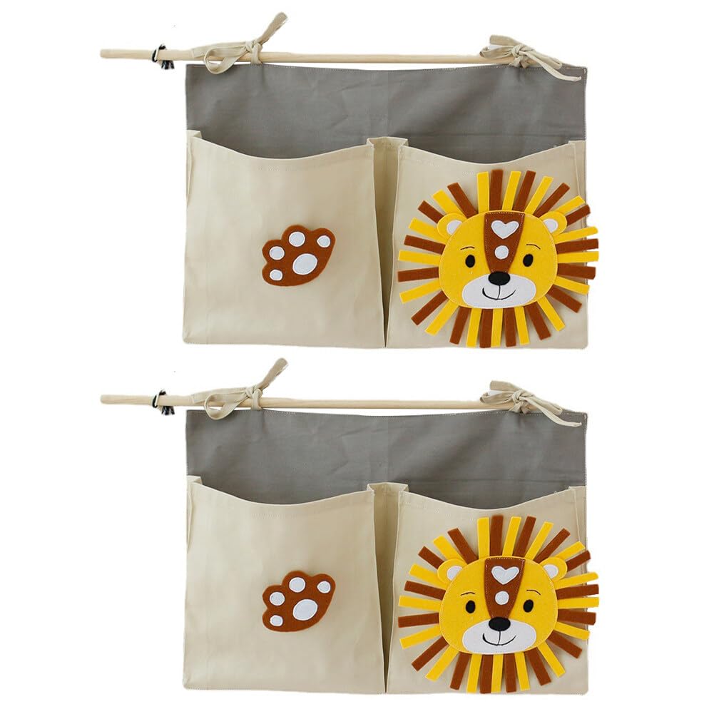 KOFABID 2 PCS Baby Hanging Diapers Toys Caddy Organizer for Crib, Baby Bedside Storage Bag 2 Pockets for Changing Table (Beige)