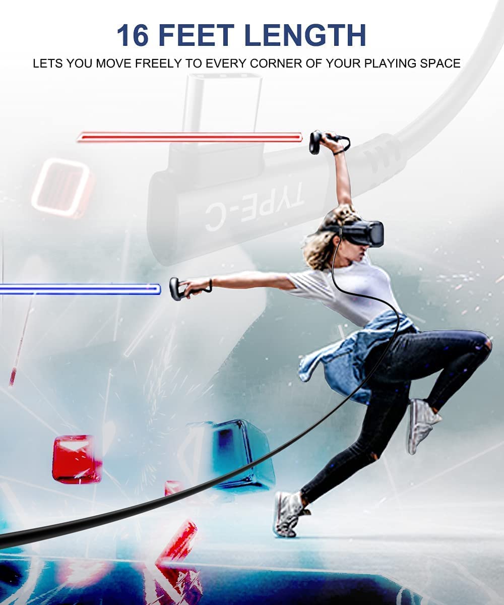 Long Oculus Quest 2 Link Cable,TPE Oculus Link Cable 5M, 5GBps Data Transfer, Cable for PC Connect VR Games with New Oculus Quest 2 and Quest All-in-One Virtual Reality Headset