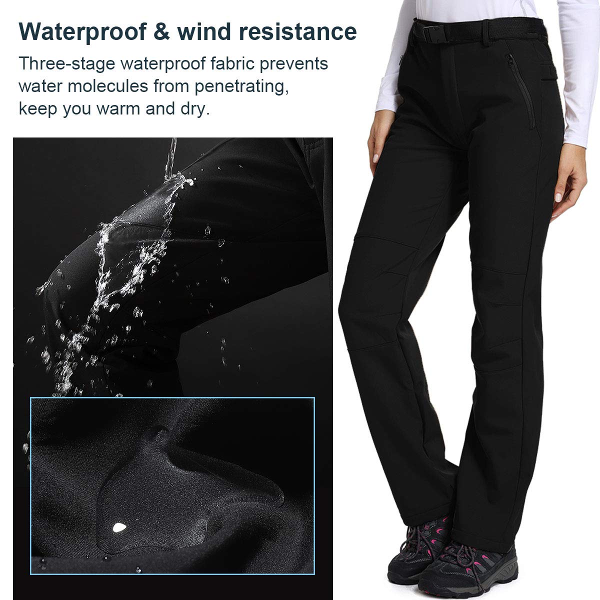 Jessie Kidden Women's Waterproof Pants Hiking Ski Snow Fish Fleece Lined Insulated Outdoor Golf Travel Pant (801F Black 6)