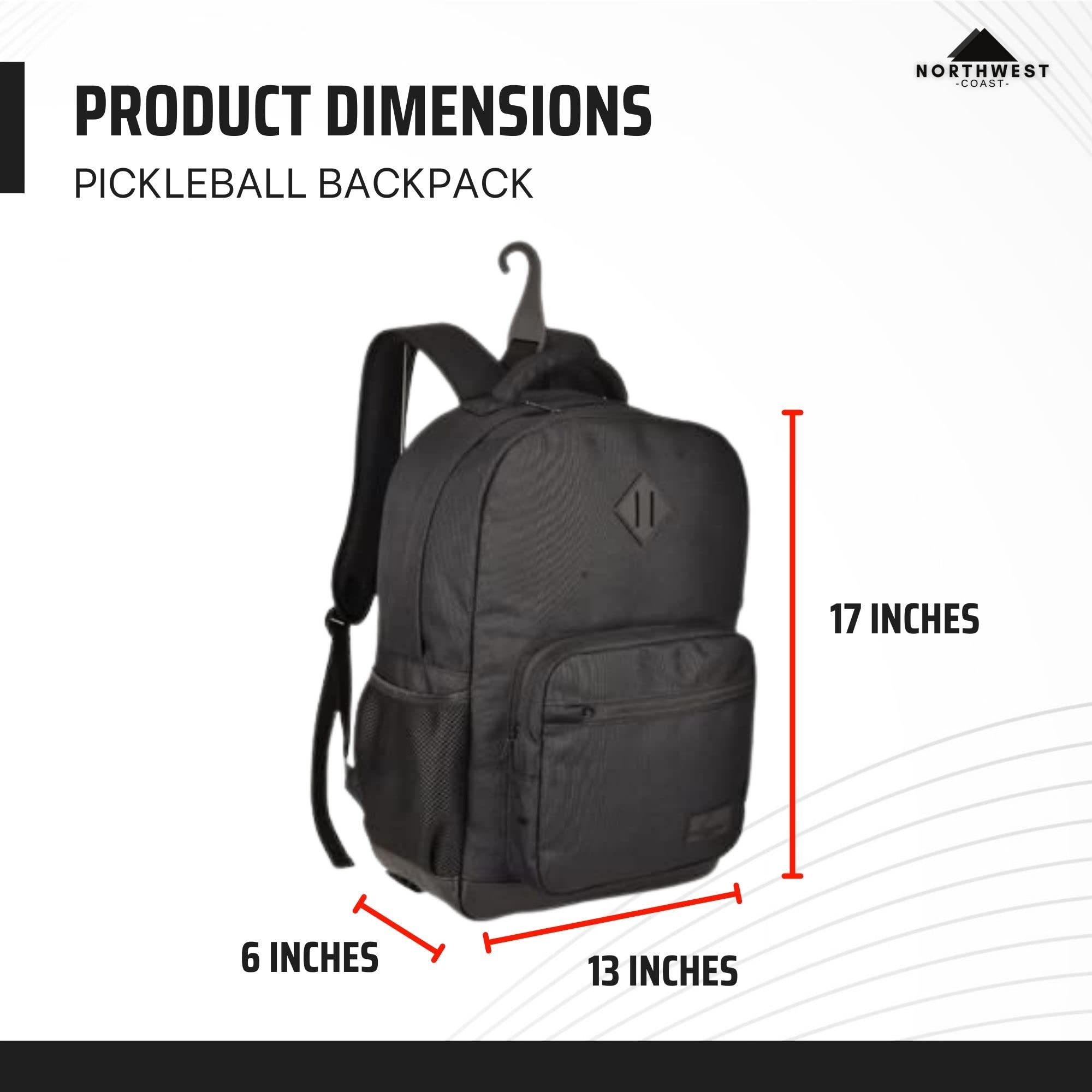 Northwest Coast Pickleball Backpack with Fence Hook and Combination Lock - High Capacity for Paddles, Balls and Water Bottles(Backpack)