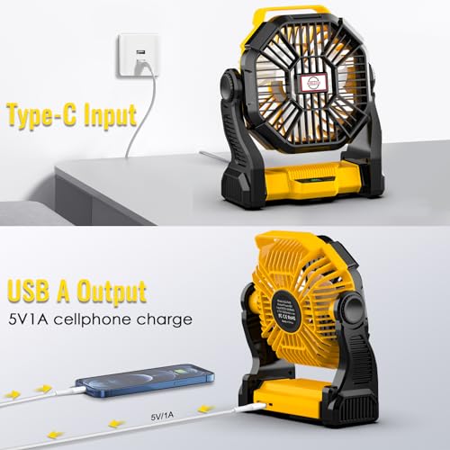 Sendowtek Portable Battery Fan with LED Light, 10400mAh Quiet Rechargeable Tent Fan with Hanging Hook 4 Speed Small USB Battery Powered Camping Fans for Travel Picnic Outdoor Indoor Cooling Sleeping