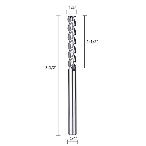 SpeTool 1/4 Shank Carbide End Mill for Aluminum Cut (3 Flutes, 3.5 inch Long) Non-Ferrous Metal Upcut CNC Spiral Router Bit