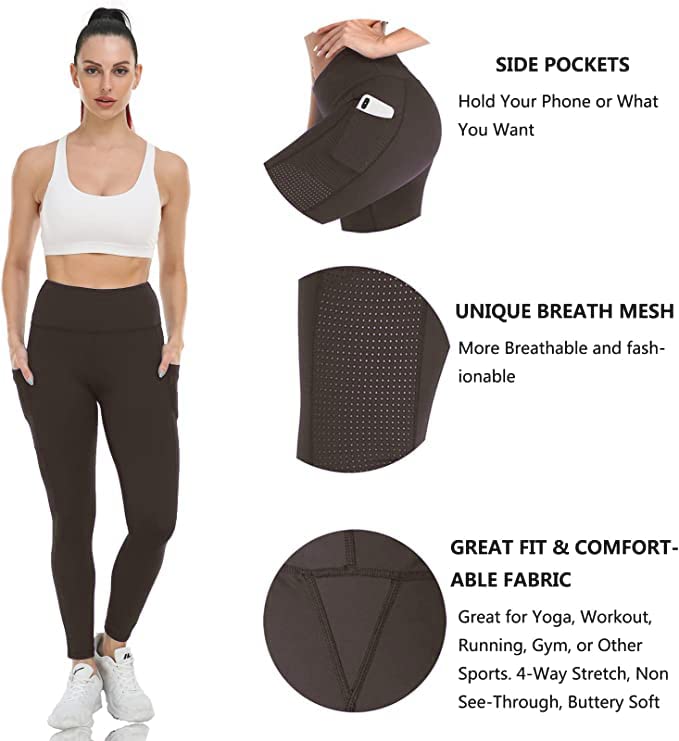 RAYPOSE Womens Workout Leggings for Women with Pockets Plus Size Gym High Waist Yoga Pants with Mesh Cut Out Dark Grey-XXL