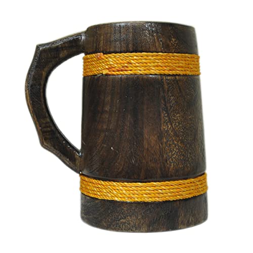 Premium Wooden Beer Mug | Tea Coffee Cup with Handle | Leak Proof & Microwave Safe | Handmade beer Mug Outdoor Mug for Men Traveler, Beer lovers โ (23oz - Brown)
