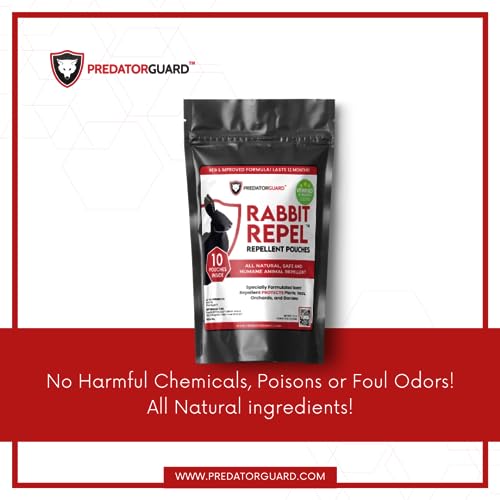 Predator Guard Rabbit Repellent Outdoor Plants Pouches - Stop Rabbits, Deer, and Rodents from Eating Plants Gardens and Vegetables - 10 Pack Lasts 12 Months - All Natural Ingredients