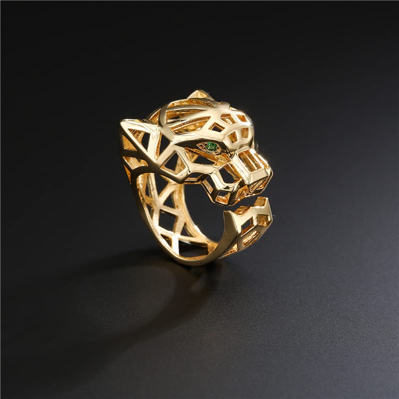 MEVESICUS 14k Gold Plated Panther Interlocked Adjustable Ring for Large Size Finger Exaggertad Rings Stackable Gold Rings for Women Men