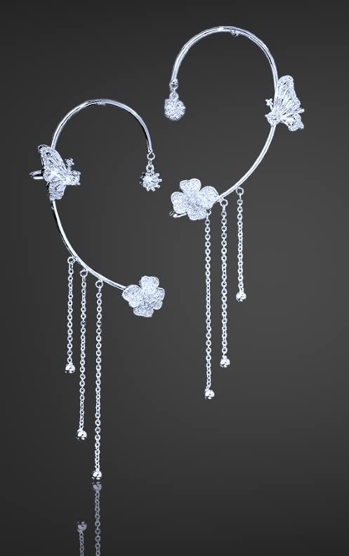 New Silver Trendy Crystal Diamond Flower Clip On Earrings No Piercing Cuffs iced Out Zircon Cz Tassel Butterfly Ear Cuff Earring