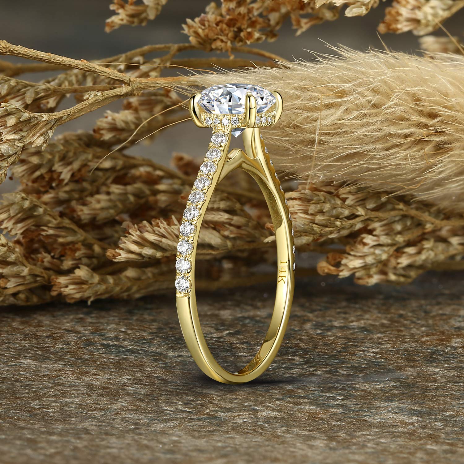 Lamrowfay 4-Prong Set 14k Solid Gold 1CT 6.5mm CZ Simulated Diamond Engagement Ring Promise Bridal Ring (yellow-gold, 8.5)
