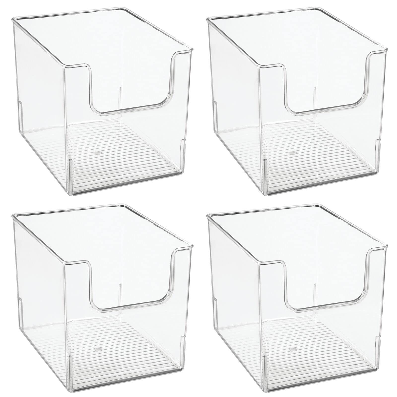 mDesign Plastic Household Storage Organizer Bins with Open Dip Front for Kitchen, Bedroom, Bathroom, Office, Craft or Playroom Organization - Holds Toys, Books - Ligne Collection, 4 Pack - Clear