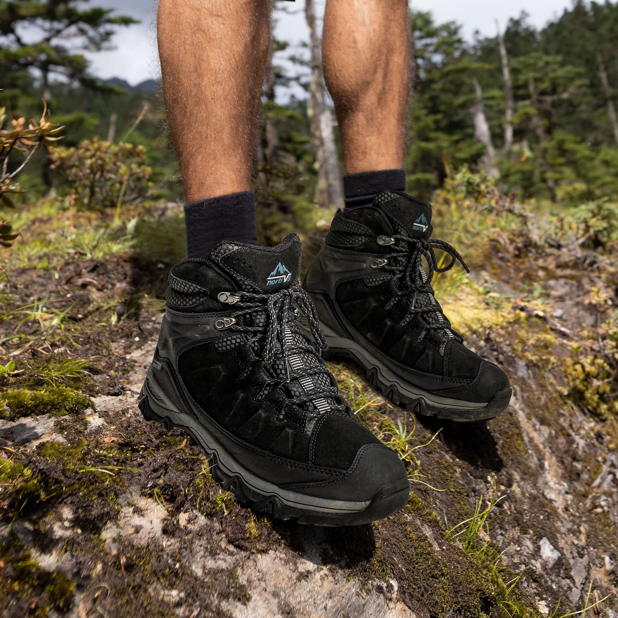 NORTIV 8 Men's Waterproof Winter Hiking Boots Outdoor Trekking Mid Backpacking Mountaineering Shoes,Size 7 Black SNHB2210M