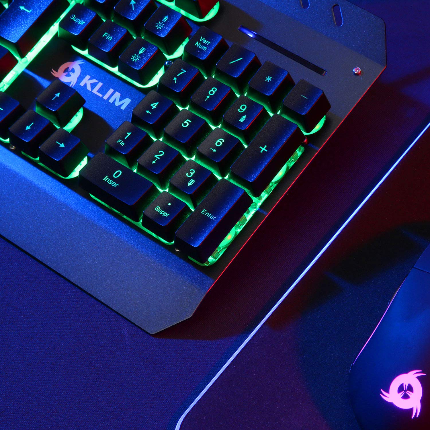 KLIM Lightning Gaming Keyboard - New 2023-7 LED Colors - Ergonomic Mechanical Feel Keyboard with Metal Frame - Compatible with PC Mac PS4 PS5 Xbox One - Wired Hybrid Keyboard