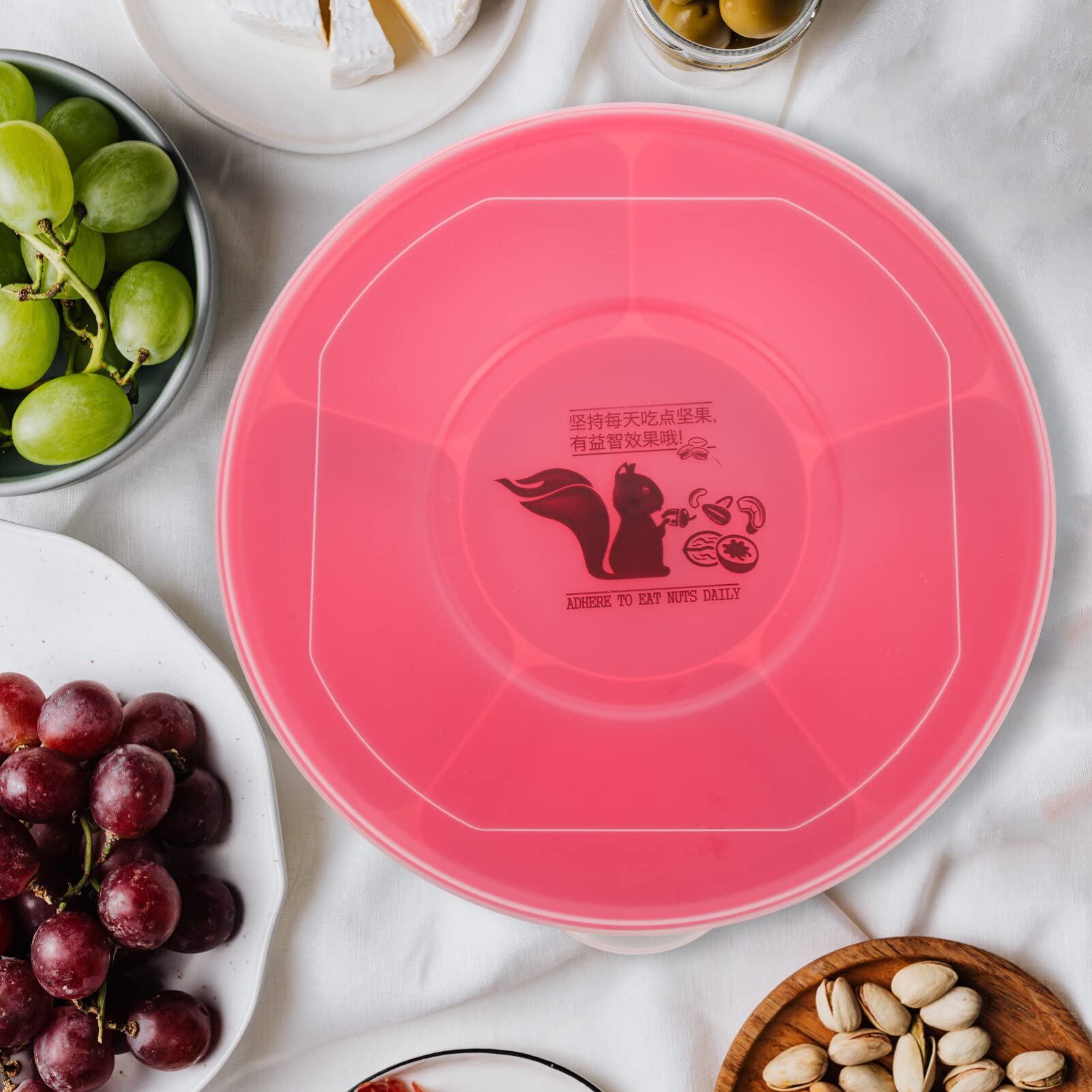 Operitacx Snack Serving Tray 6 Compartment Divided Candy Plate with Lid Nut Plate Appetizer Tray Decorative Candy Containers For Festival Gift Party Red (10x2.1 inch)