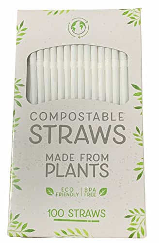 Renewable Plant Based Straws - Compostable 100ct White Environmentally Friendly Straws