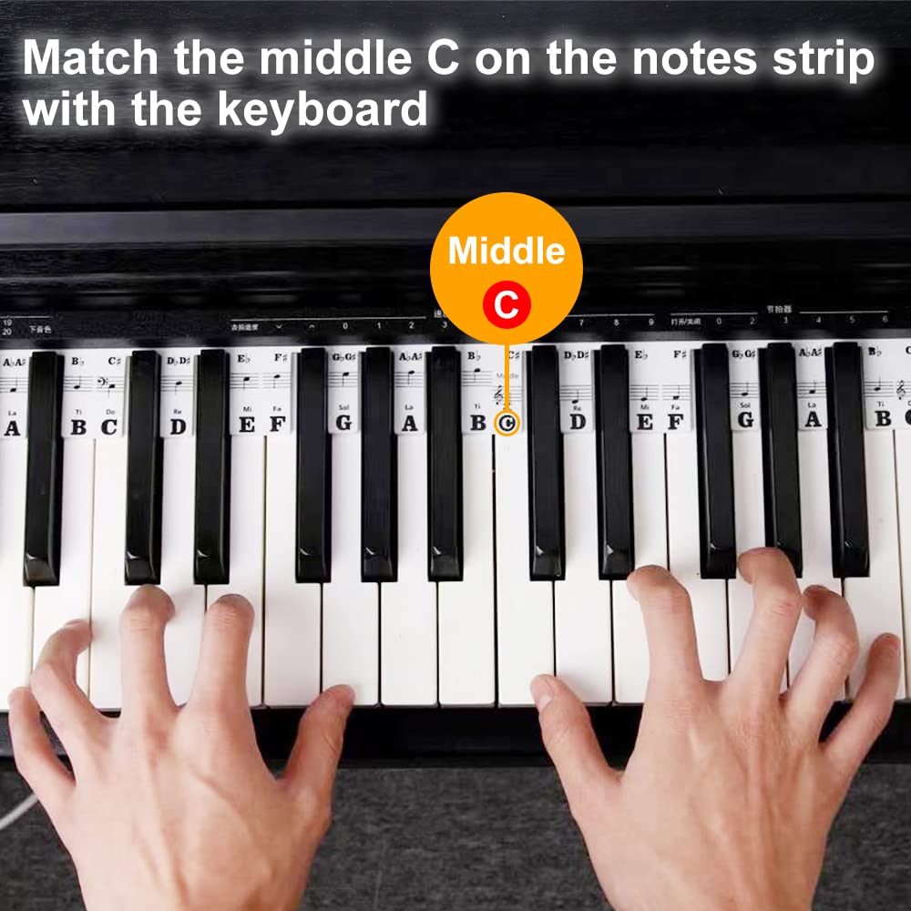 Piano Stickers,Silicone Piano Keyboard Stickers for Beginners, Removable Piano Keyboard Note Labels for Kinds Learning, Full Size Keyboard 88 Keys Reusable Instantly Double Staff Display