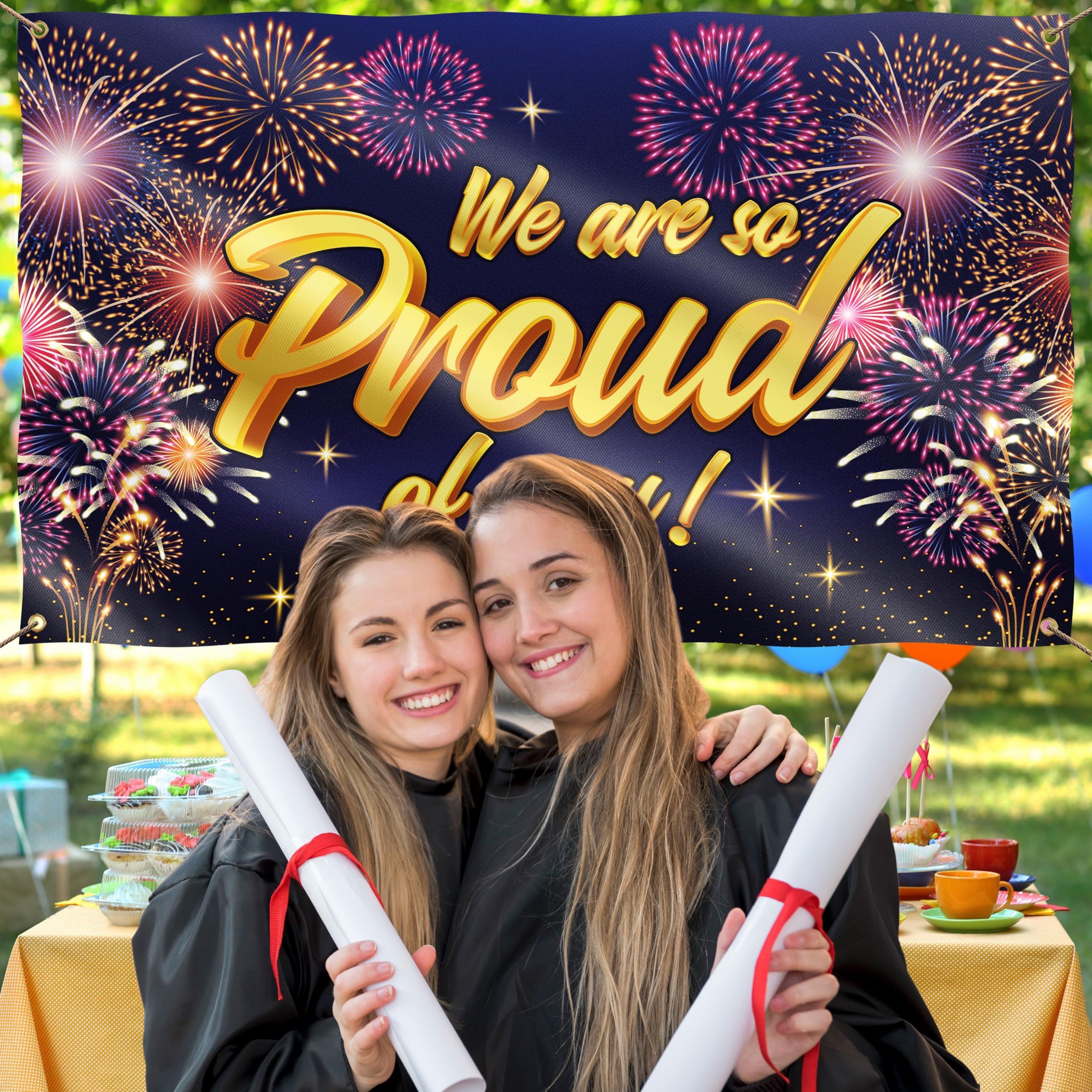 We are so Proud of You Banner - Congratulations Banner - Congratulations Decorations - Congrats Banner - Graduation Banner - Graduation Decorations for Prom - 5ft x 3ft (Blue)