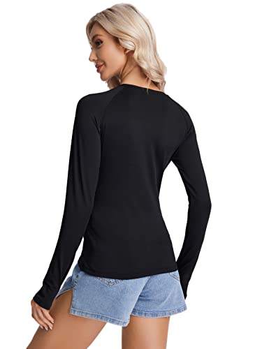 Milumia Women's Long Sleeve Sports Tee Workout Running Yoga Thumbhole Shirts Tops Black Small