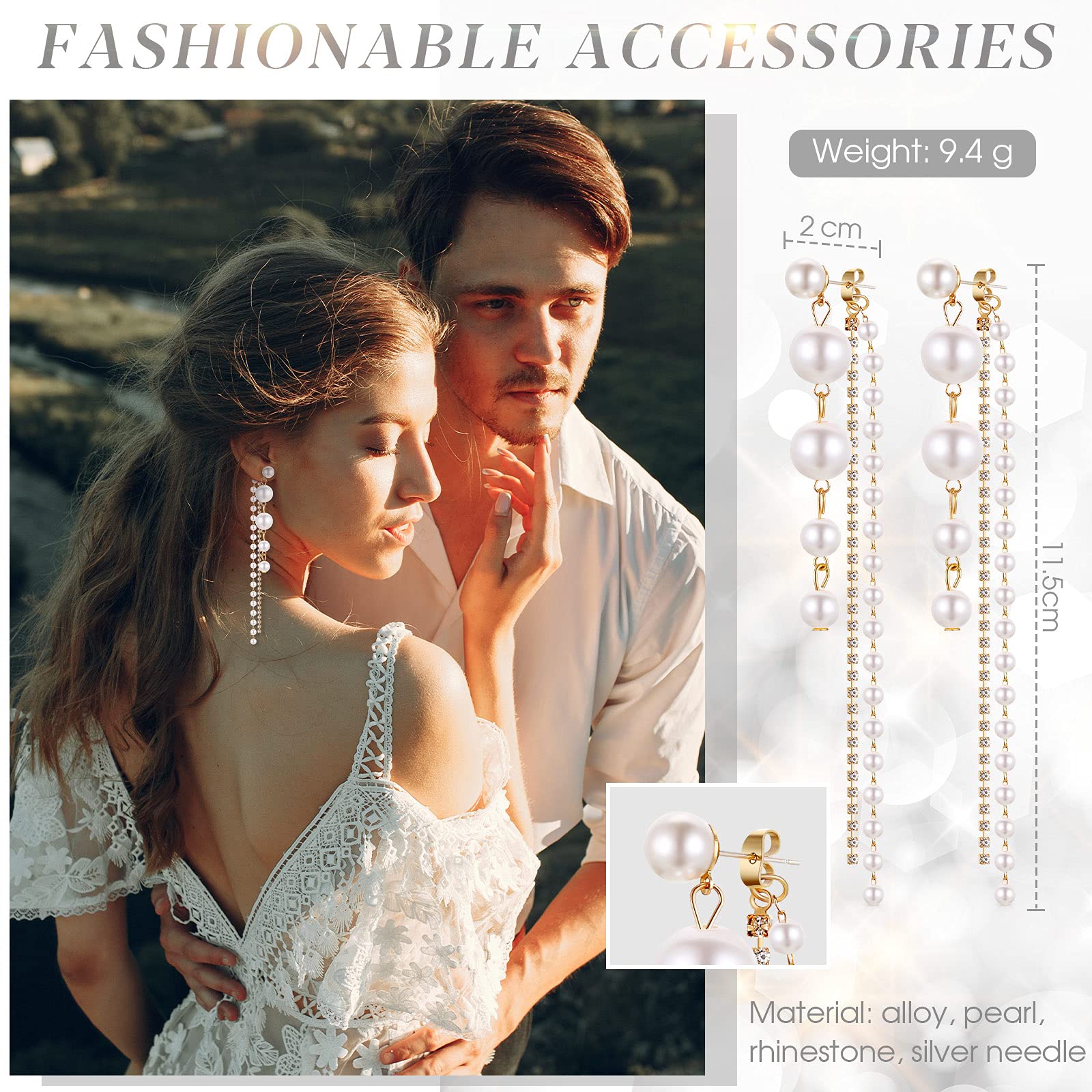 MTLEE 4 Pairs Boho Pearl Drop Earrings Big Simulated Pearl Long Tassel Drop Earrings Faux Pearl Dangle Earrings Double Sided Front Back Pearl Earrings Handmade Bohemian Statement Earrings