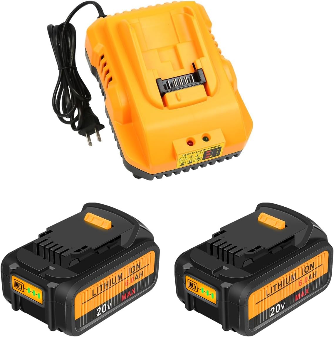 Lenoya 2Packs Battery Replacement for Dewalt 20V Battery 6000mAh & 12v/20v Charger DCB112 Combo