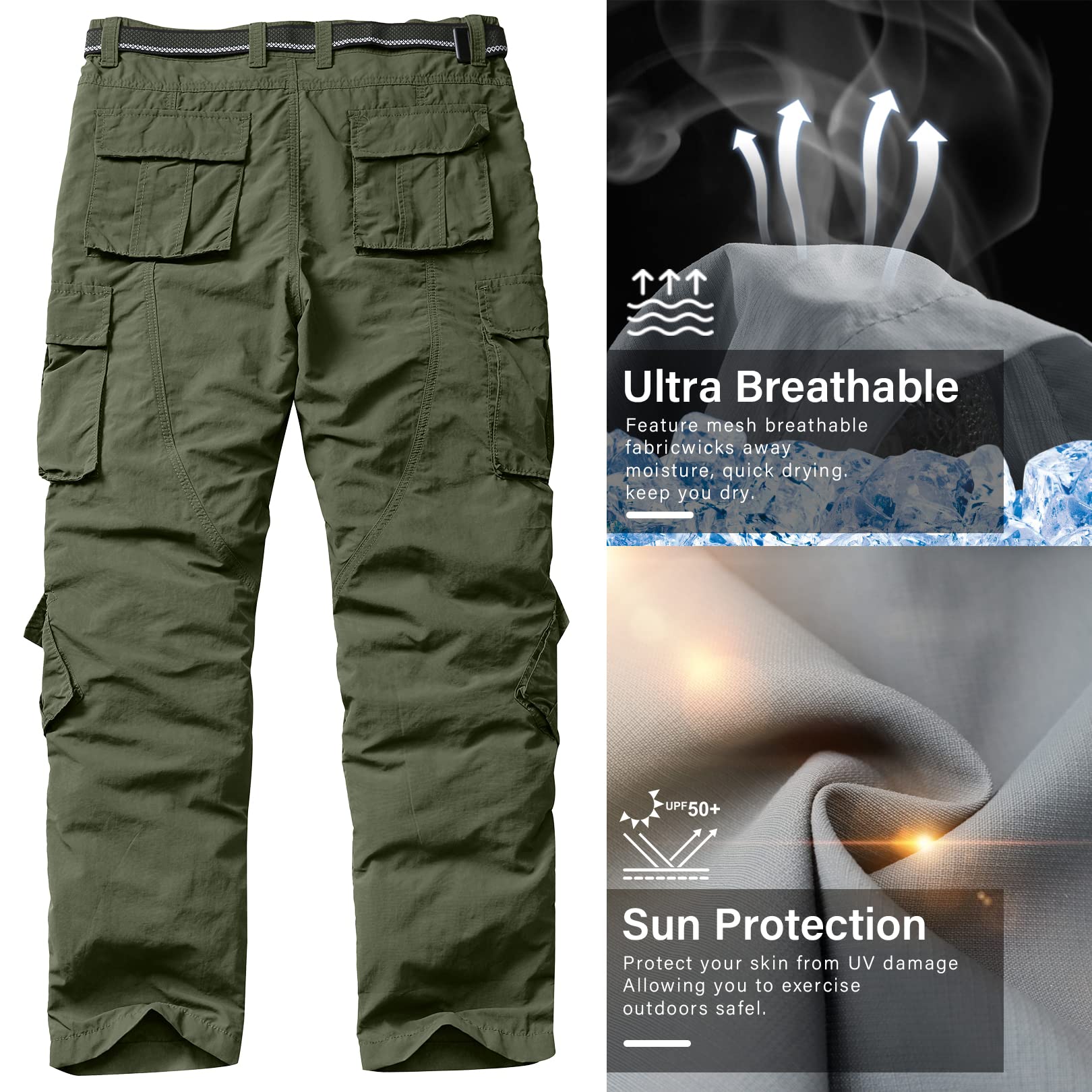 linlon Men's Outdoor Casual Quick Drying Lightweight Hiking Cargo Pants with 8 Pockets,Army Green,38