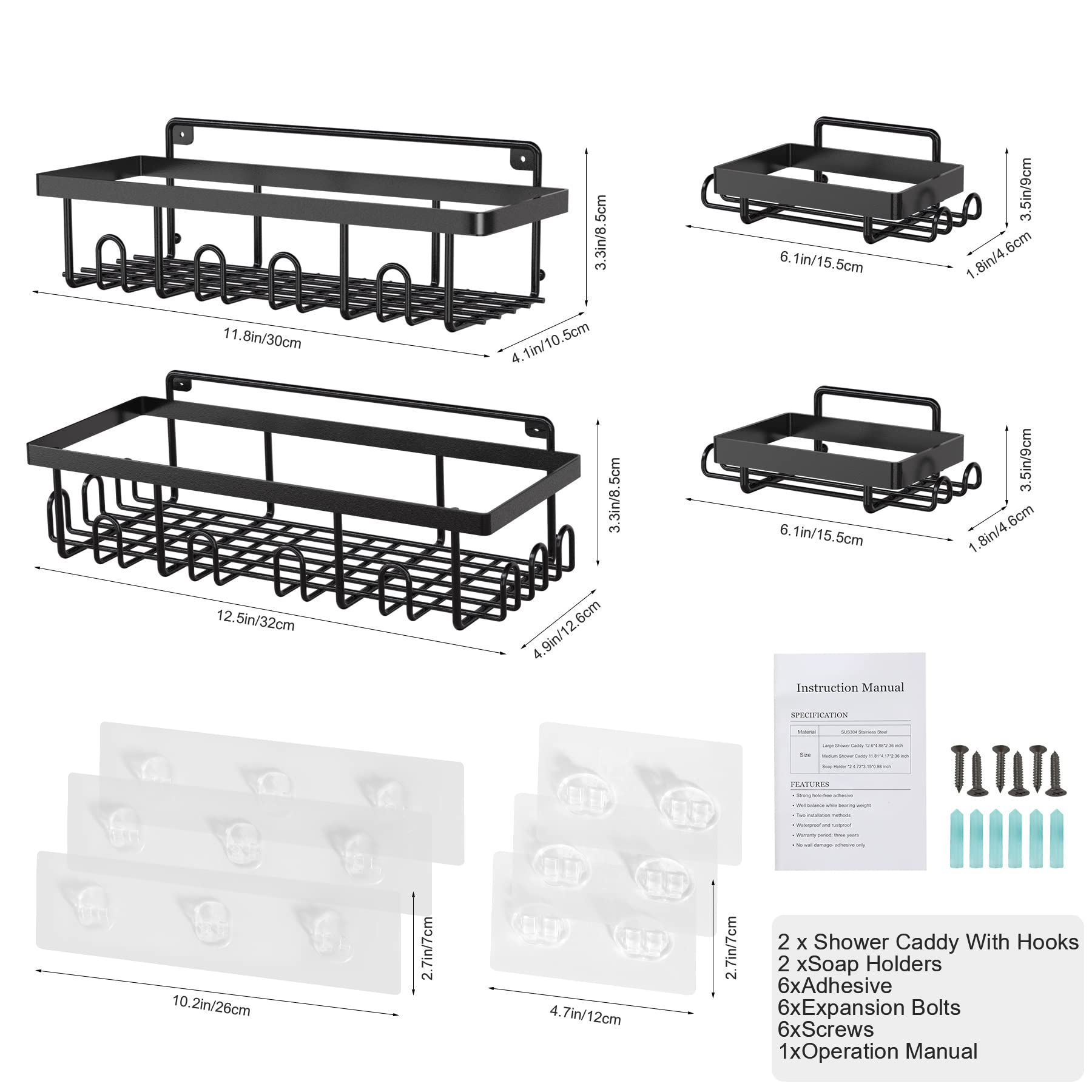 Meafuly Shower Caddy Shelf Organizer Rack - Stainless Steel with Hooks Bathroom Cabinet Organizer Shelf Space Saving and Easy to Organize 4 Piece decor Wall Shelf Set with 40lb Weight Capacity