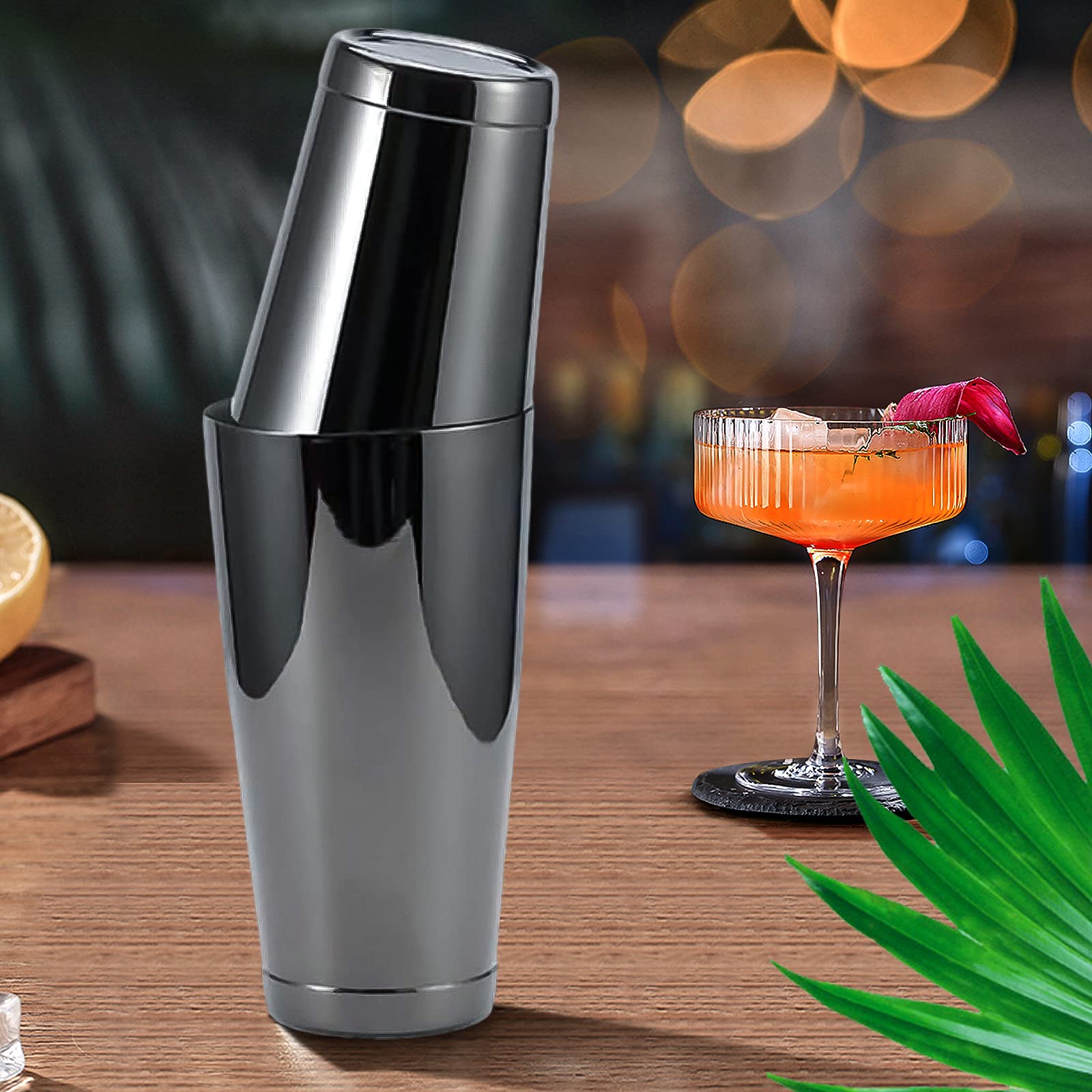 Stainless Steel Boston Shaker - 2-piece 18oz & 28oz Professional Bartender Cocktail Shaker Bartender Shaker Kit - CTSK0013 (Black)