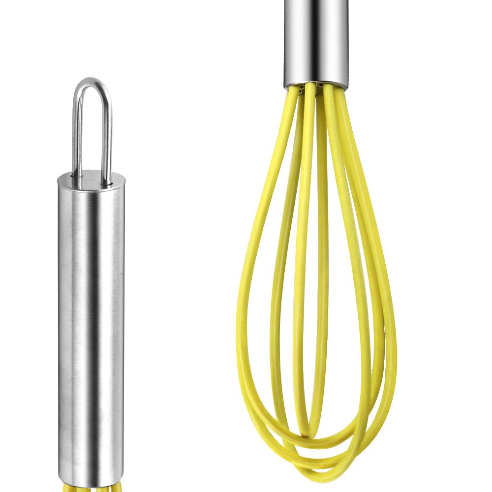 Newbested 4 Pack Colorful Mini Silicone Kitchen Whisks with Stainless Steel Handles for Milk Egg Blending Stirring Whisking and Beating(4 Colors,6 Inches)