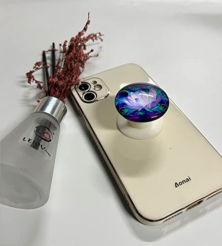 WUYULB Clear Glitter Purple Lotus Flower Design Expandible Collapsible Mobile Phone Grip Cell Phone Stand Holder for Smartphones Cellphone Accessory