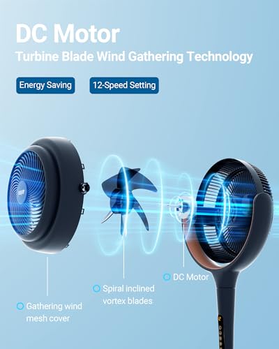 pasapair Pedestal Fan with Light, 12 Speeds Portable Oscillating Fan for Bedroom Adjustable Height, 90°+90° Smart Floor Fans with Remote and 3 Modes,12 Timer, Quiet, Black