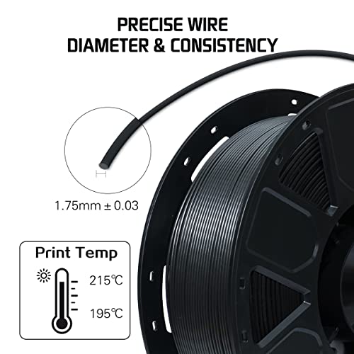 RongTong 3D Printer Filament PLA Plus (PLA+) 1.75mm Black, PLA + Filament 1kg Spool (2.2lbs) Toughness, 3D Printing Filament PLA Pro, Fit Most FDM Printers, Dimensional Accuracy +/- 0.03mm