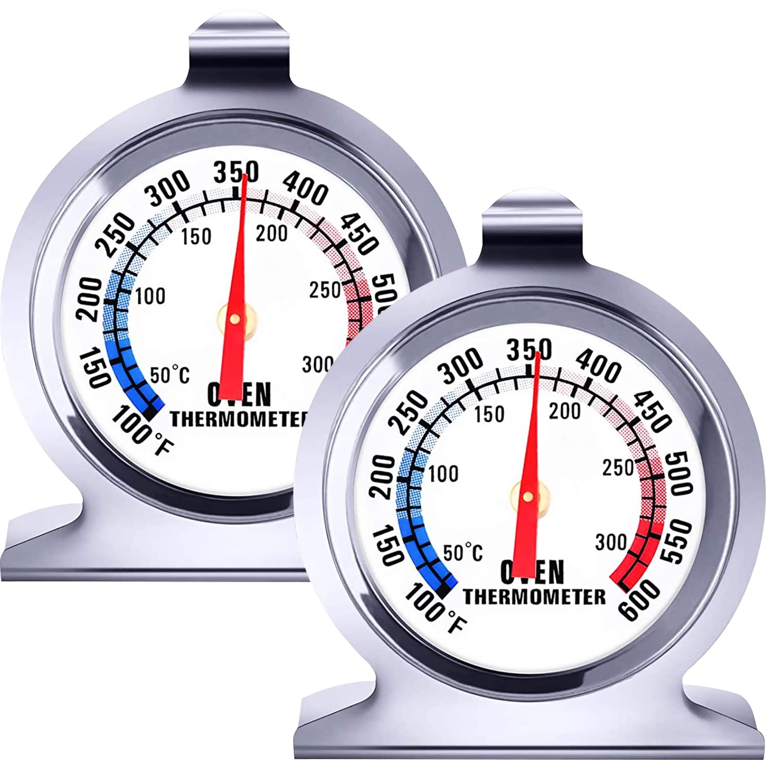 quan 2 Pack Oven Thermometer - 100-600 Degree F Instant Read Stainless Steel Oven Thermometer, Grill Fry Chef Smoker Monitoring Kitchen Cooking Thermometer, Silver