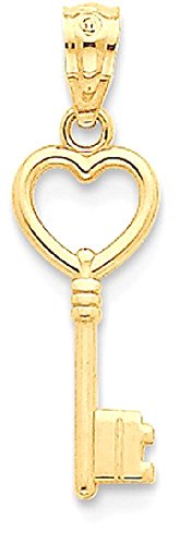 IceCarats 14K Yellow Gold Heart Love Key Necklace Charm Pendant 23mm x 7mm Only