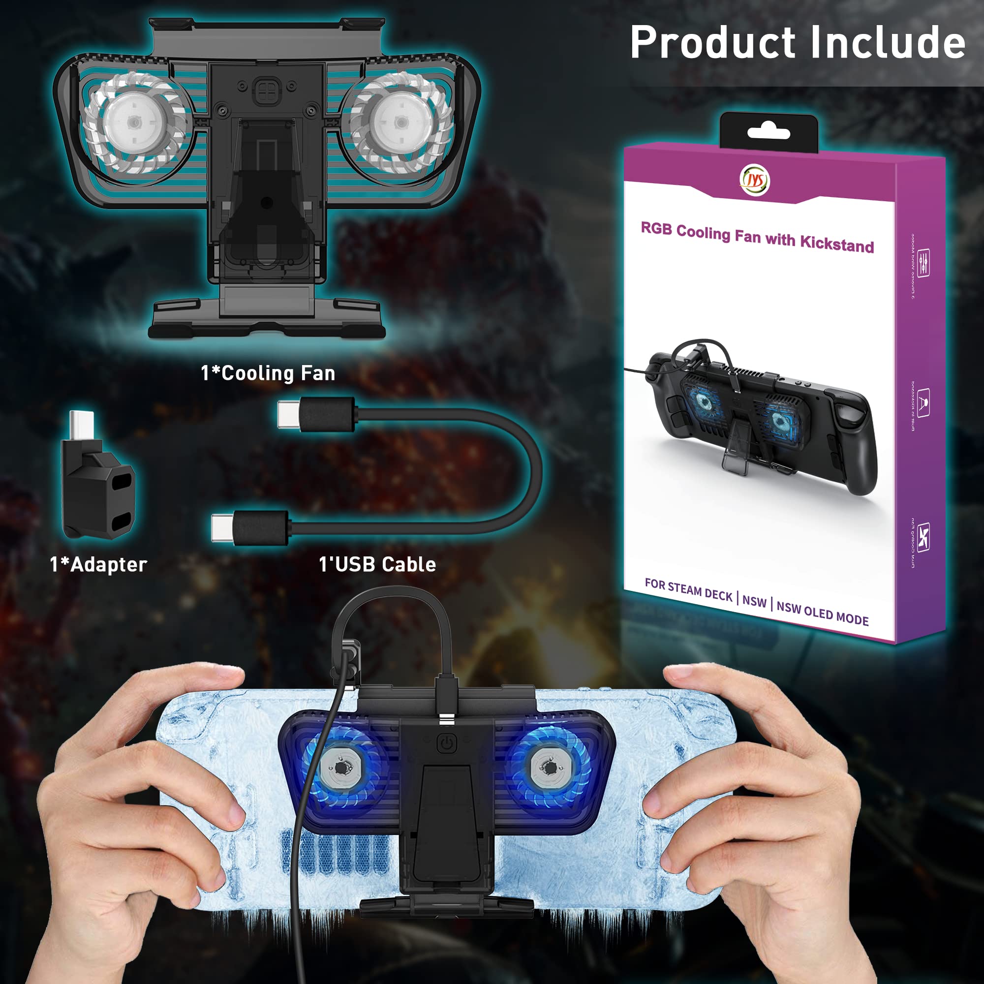RTTACRTT 3 in 1 Cooling Fan with Kickstand for Steam Deck,Compatible with Steam Deck/NSW/NSW OLED Mode,3 Diverse Wind Modes and Dual Cooling Fans Adjustable Speed Efficient Cooling System