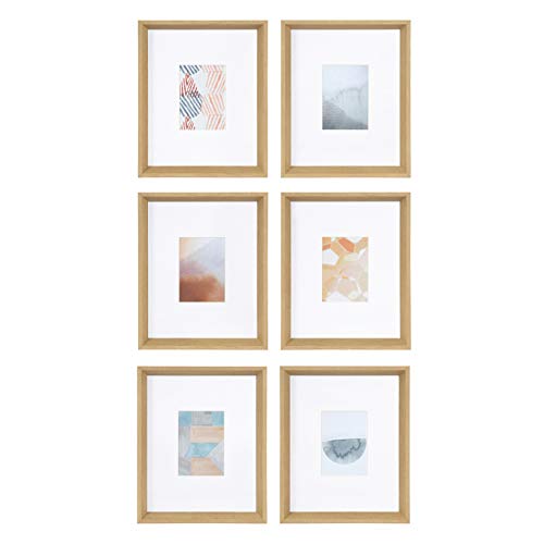 Kate and Laurel Calter Framed Under Glass Modern Abstract Multicolored Art Prints, Natural Finish Frame, 6 Piece Set