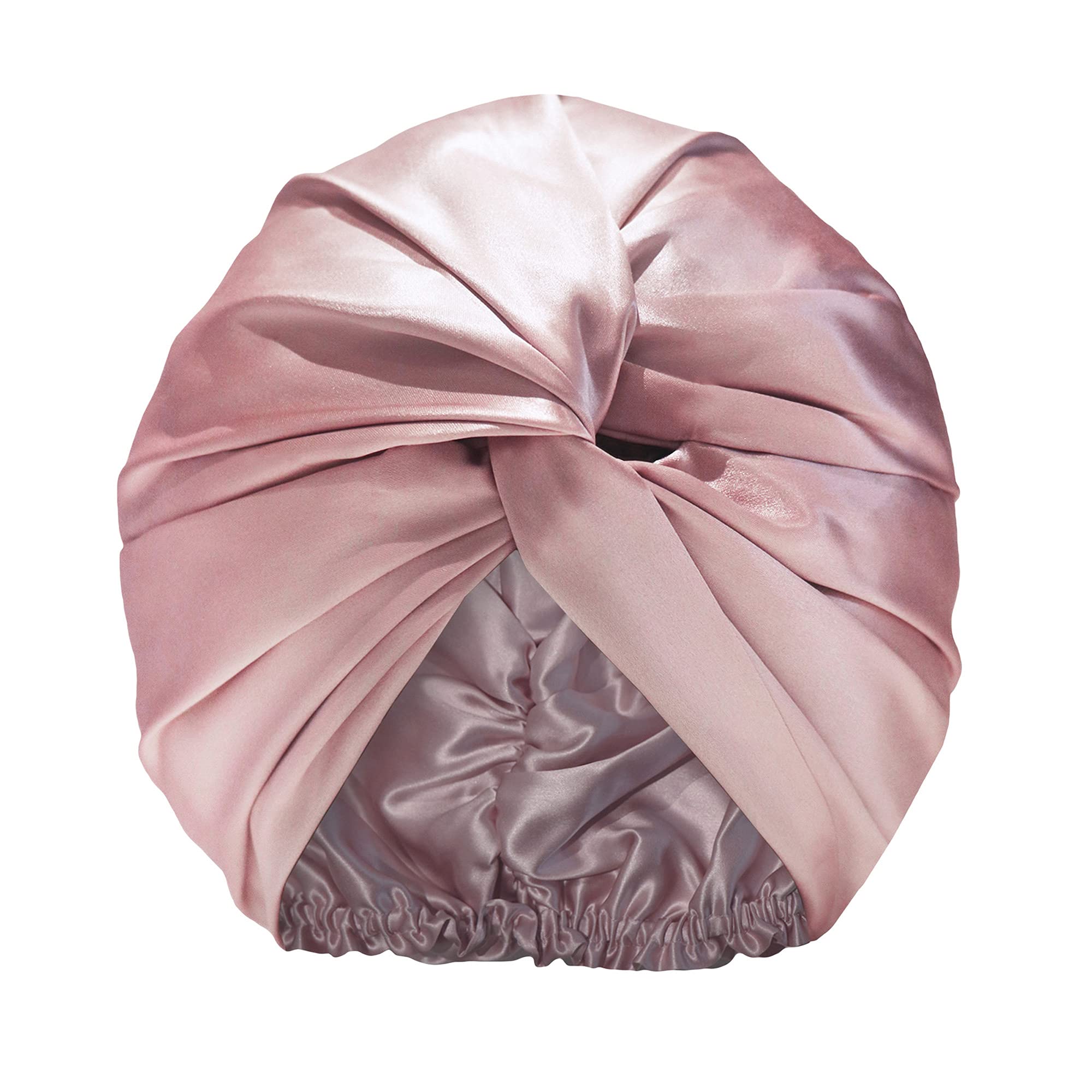 Slip Silk Turban in Pink, One Size (21β- 28β) - Double-Lined Pure Mulberry Silk 22 Momme Hair Turban - Hair-Friendly, Lightweight and Multipurpose Head Wrap + Sleeping Cap for Curly + Thick Hair Types
