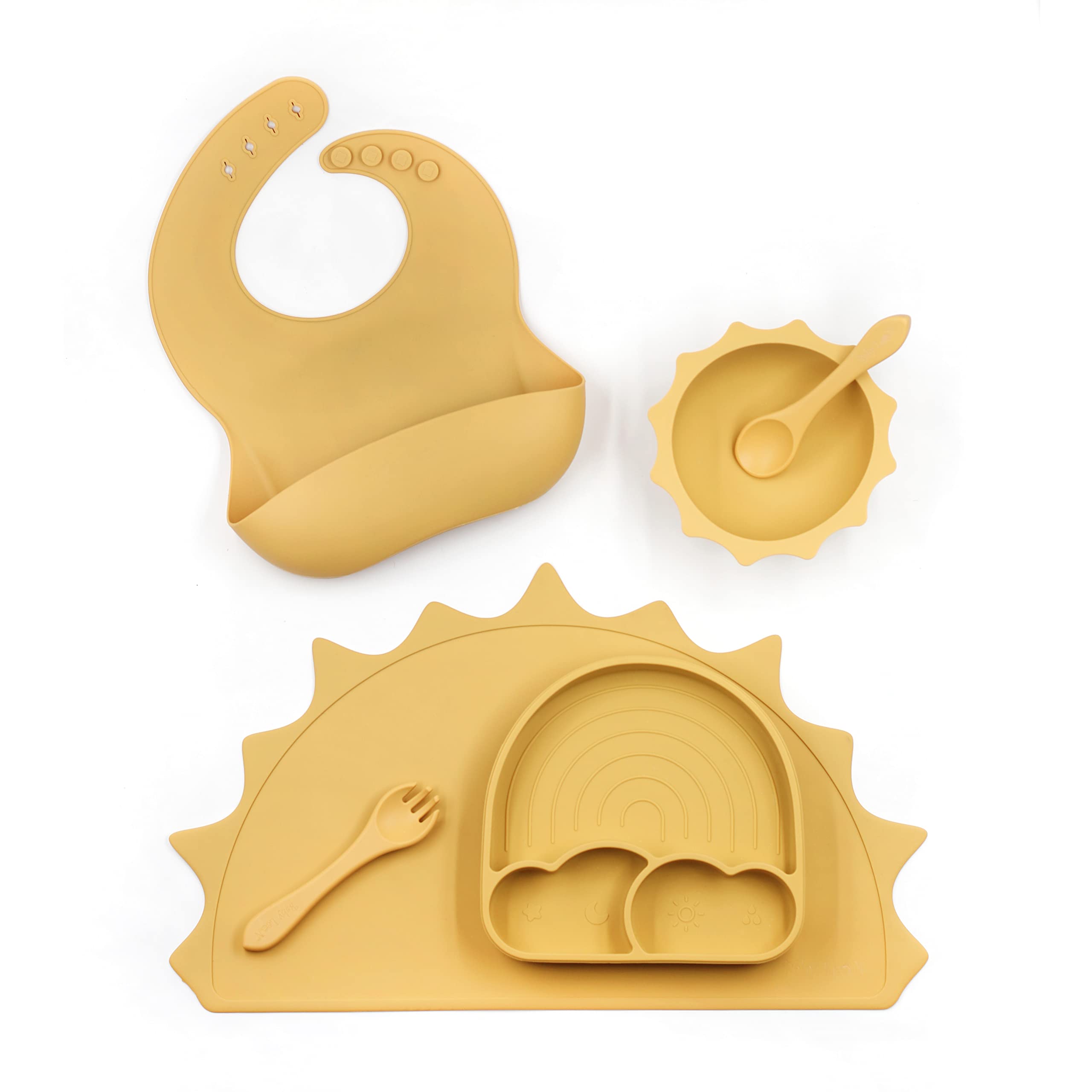 Silicone Baby Feeding I Baby Led Weaning Complete Set- Toddler Plate and Bowl, Bib, Mat, Spoon and Fork (6-12 Months)