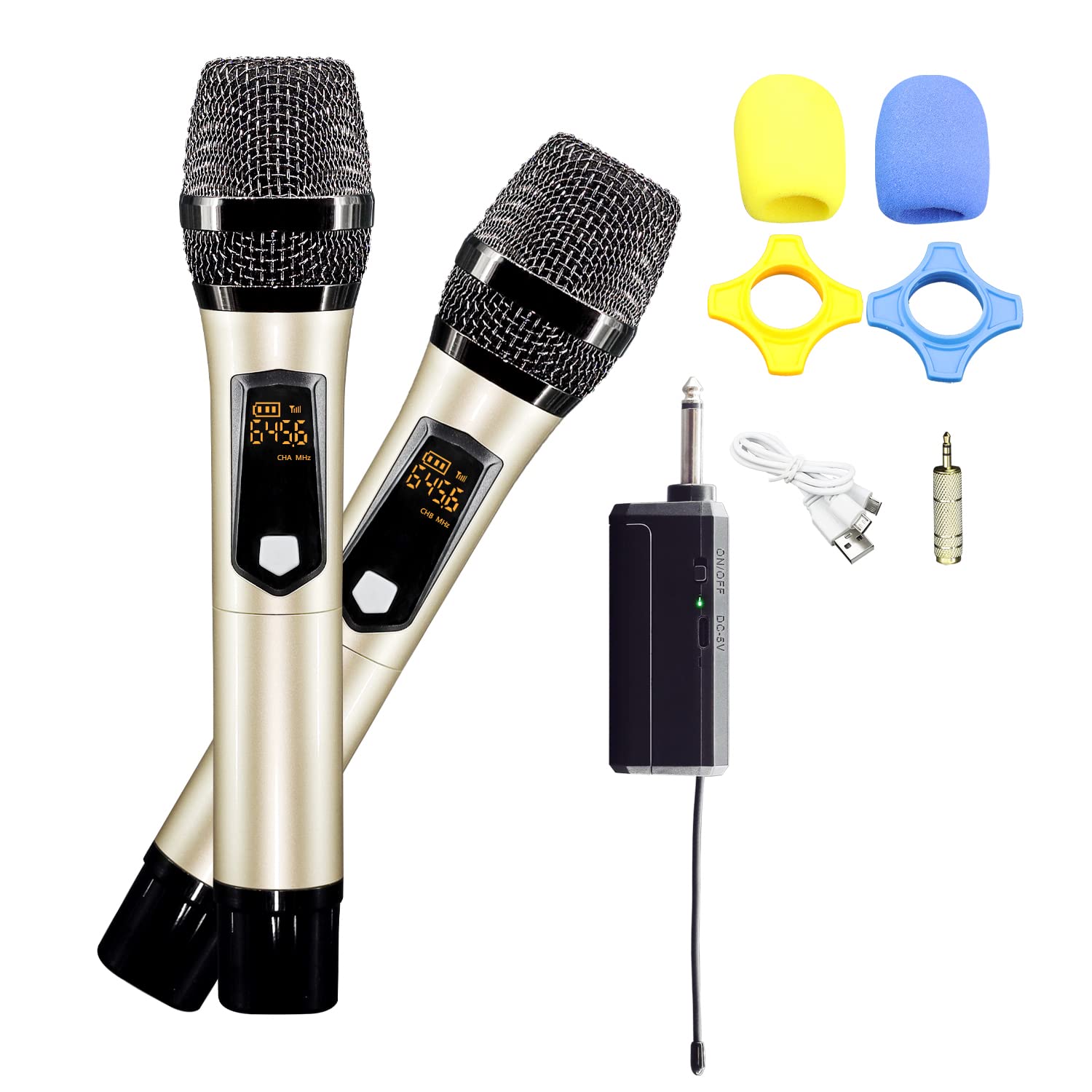 PAsucceed Wireless Microphones, UHF Metal Dual Handheld Cordless Microphone, Rechargeable Receiver, for Church, Speech, Wedding, Party Singing,Karaoke Machine, Speaker, Amplifier,160ft Range