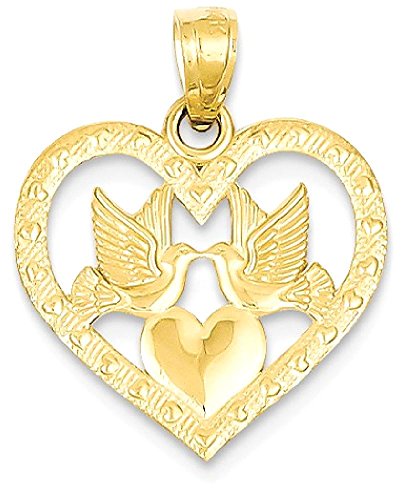 IceCarats 14K Yellow Gold Doves Heart Necklace Love Pendant Charm Only