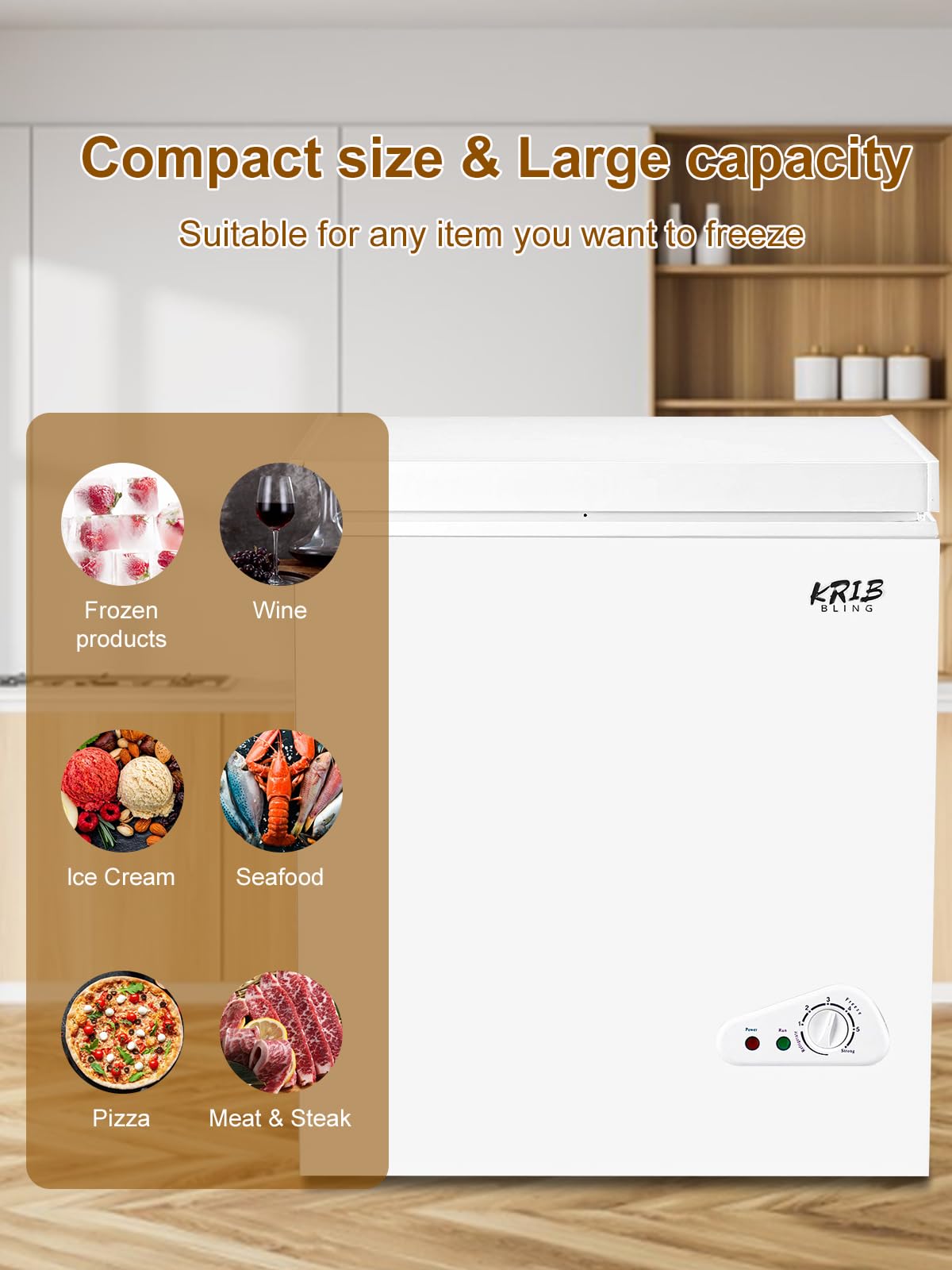 KRIB BLING 7.0 Cu.Ft Chest Freezer Compact Mini Deep Freezer with Top Open Door 7 Gears Temperature Control with Removable Storage Basket White