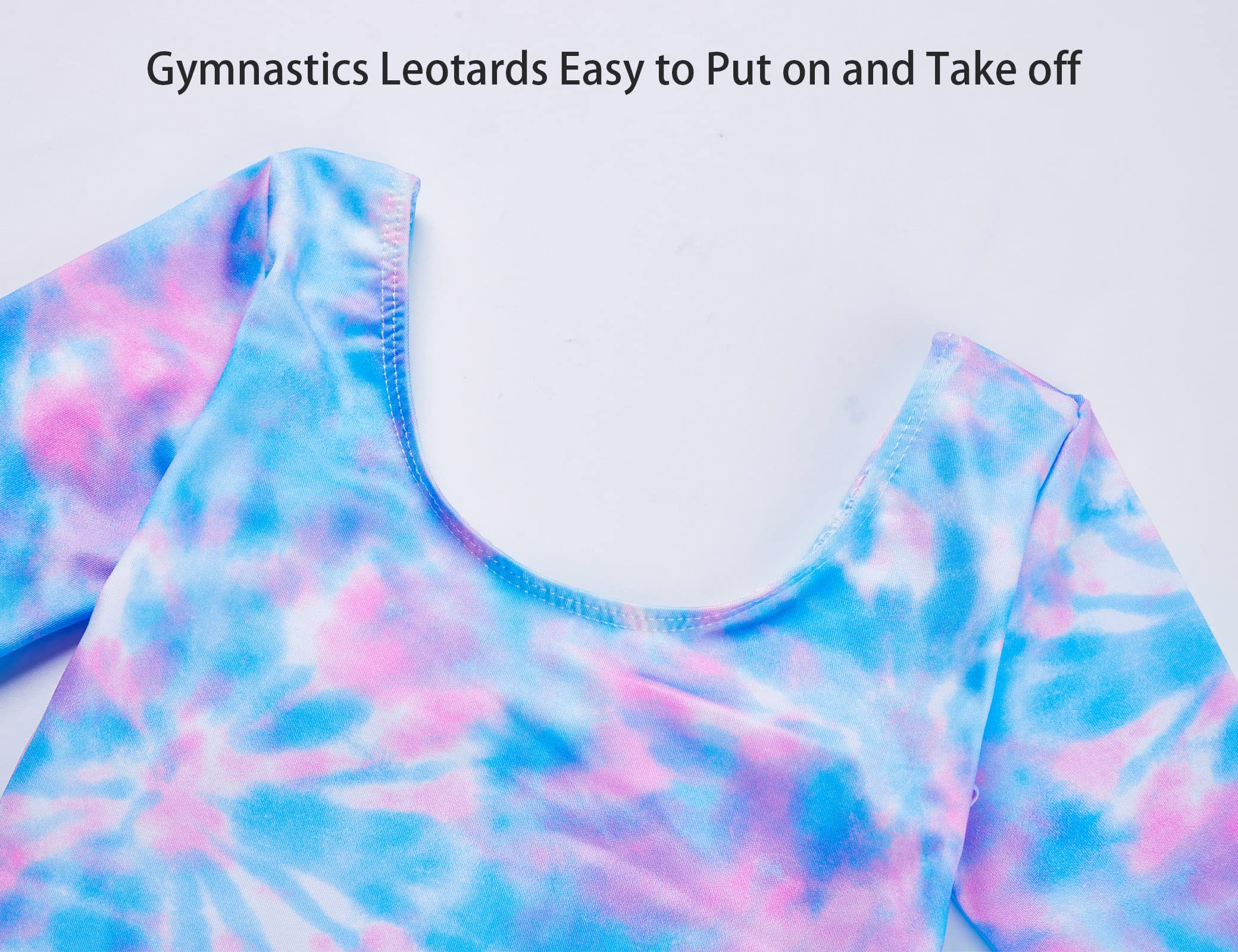 rainbowsnow Gymnastics Leotards for Girls Long Sleeve Size 6-7 Years Old Blue Tie Dye Pattern Cute Fitted Winter Gym Leos Tumbling Bodysuits