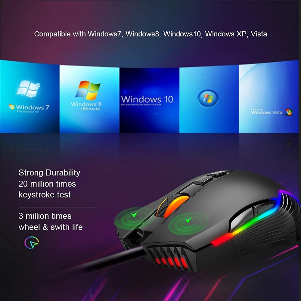 NPET K10 Gaming Keyboard USB Wired Floating Keyboard and Gaming Mouse Bundle, LED Backlit Keyboard for Desktop, Computer, PC, White