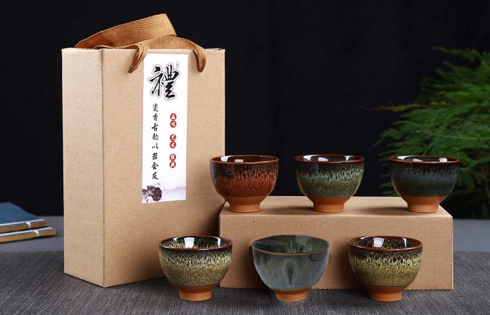 Mtoye 6PCS Handmade Chinese Small Ceramic Tea Set Sake Cups Set of 6，2.5oz 6 Colors Pottery Teacups