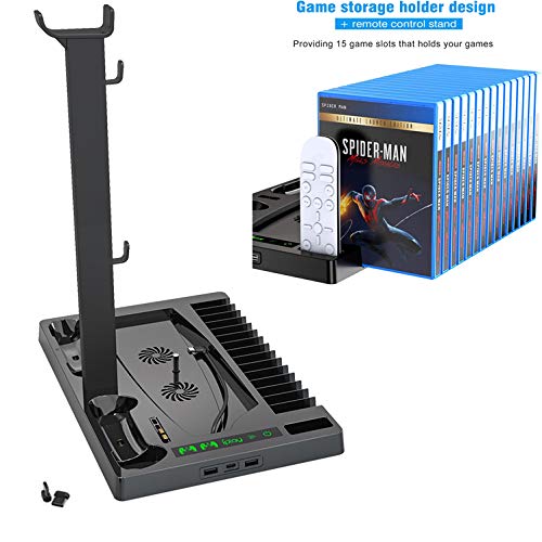 LVGOD PS5 Cooling Fan, PS5 Cooler, Vertical Stand for PS 5 Digital Edition/Ultra HD Game Console with Dual Charger Indicator USB Ports for PS5 DualSense Controller