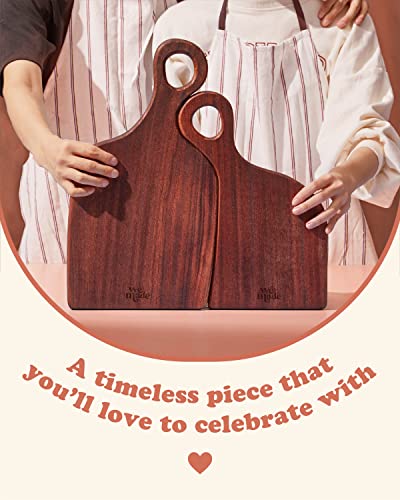 Perfect Anniversary, Wedding, Housewarming Gifts for The Couple - 2 Piece Solid Wood Cutting Board Set with Handle for Kitchen - Decorative Serving Charcuterie Board by We Made