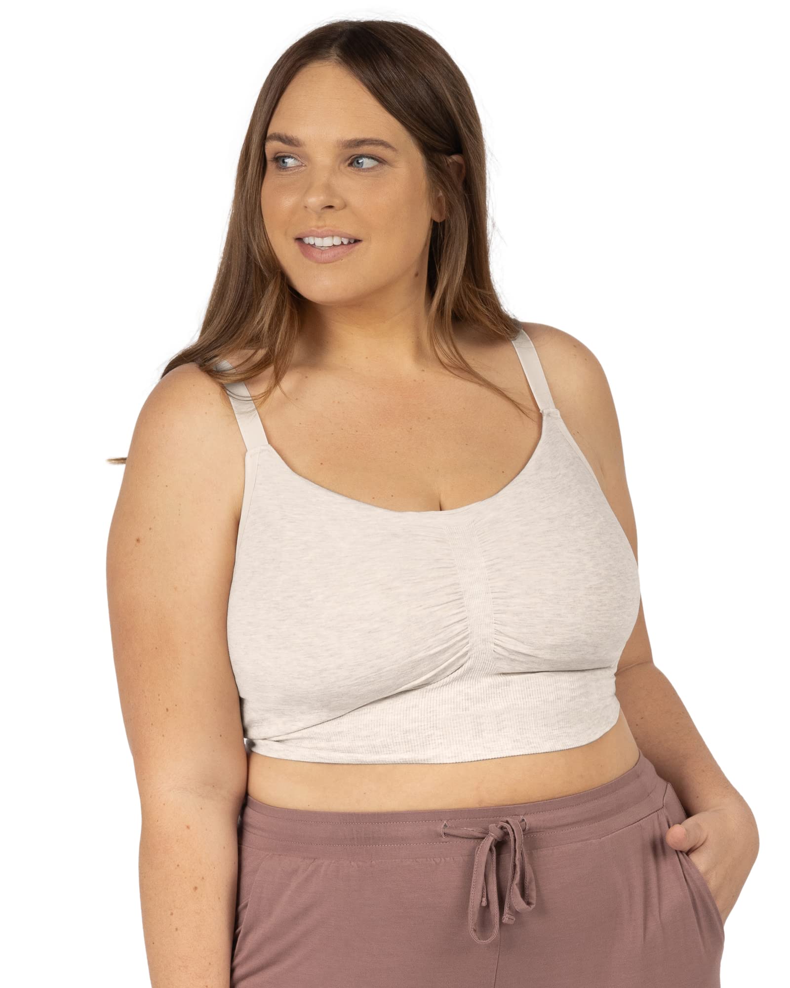 Kindred Bravely Sublime Wireless Busty Sleep Pumping Bra | Seamless Pumping & Nursing Bra for E, F, G, H Cups (Oatmeal Heather, X-Large-Busty)