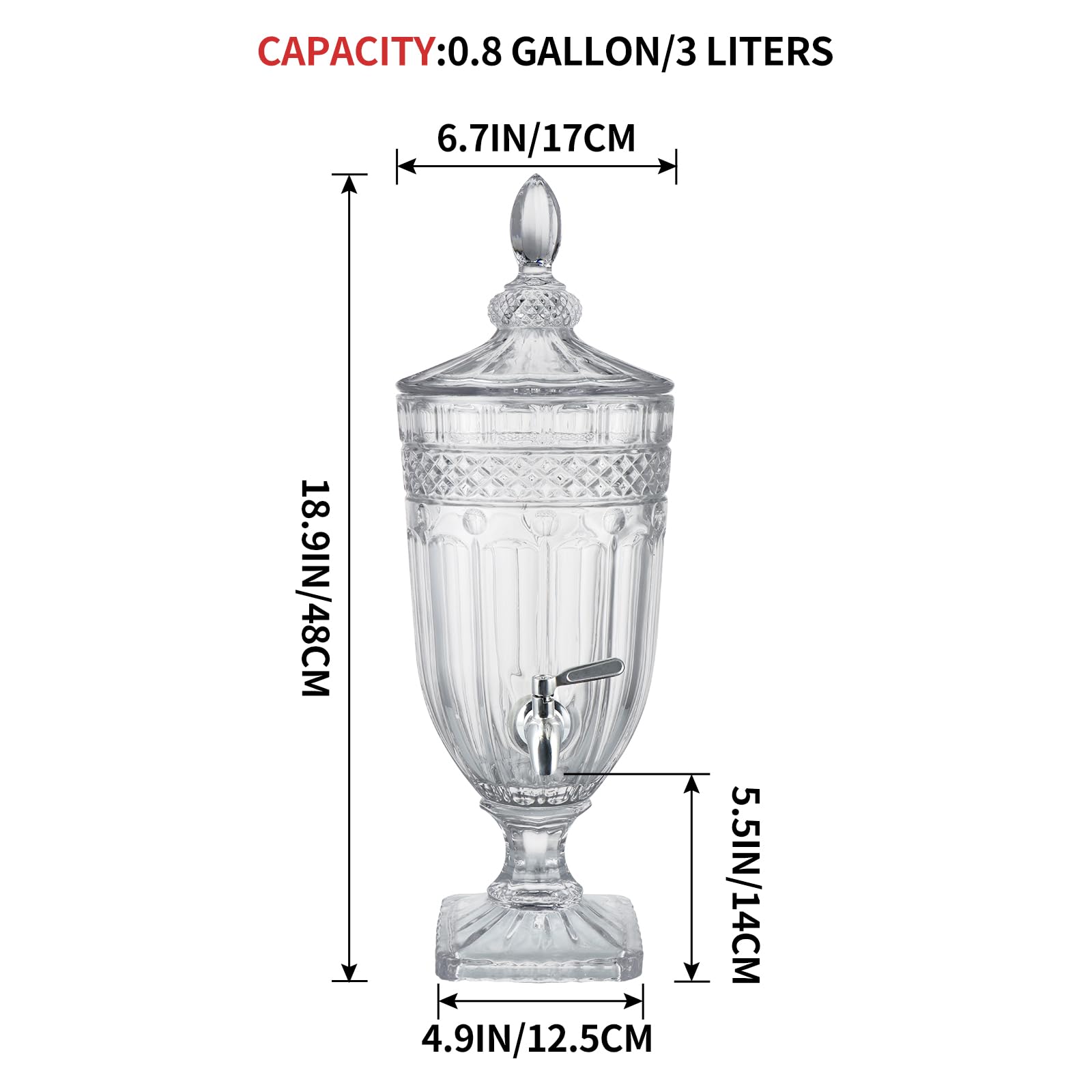 MOLIGOU Glass Iced Beverage Dispenser, 0.8 Gallon Drink Dispenser with Glass Lid and Stainless Steel Spigot, Wide Mouth Beverage Server for Party, Bar