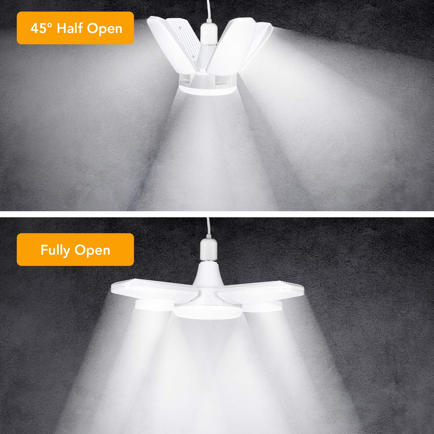 LED Garage Light 2 Pack,35W 4000 lumens 6000K led Lights for Garage Ceiling with 4-Leaves Panels deformable led Garage Lights E26/E27 for Warehouse, Basement, Barn, Workshop, Shop (White(2 Pack))