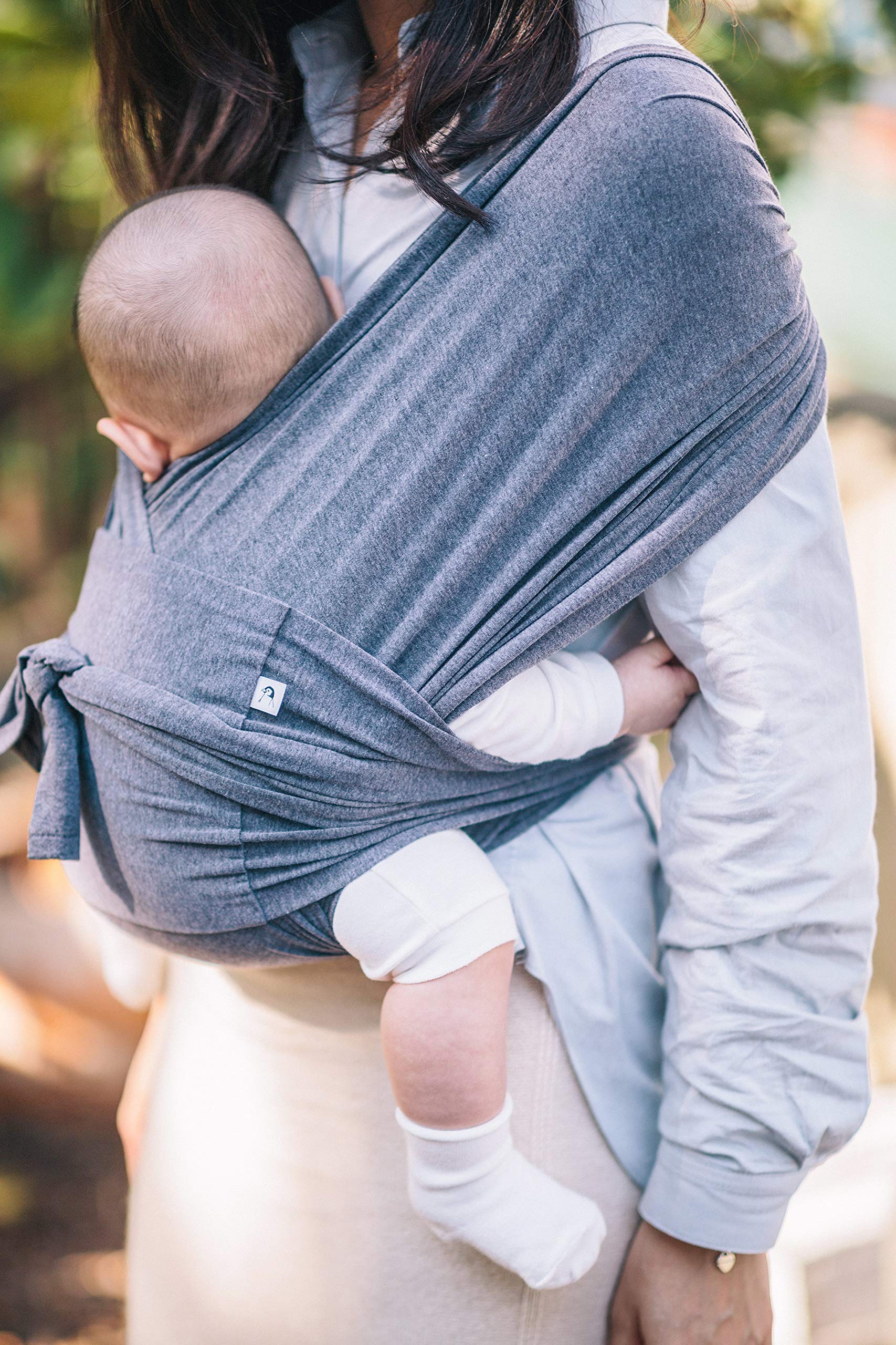 Konny Baby Carrier Elastech Luxury Carrier Wrap, Easy to Wear Baby Wrap Carrier, Perfect Essentials Cloths for Newborn Babies up to 44 lbs, (Charcoal, L)