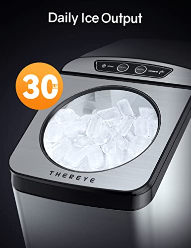 Thereye Countertop Nugget Ice Maker, Top-Loading Pebble Ice Maker Machine, 30lbs Per Day, 2 Ways Water Refill, Self-Cleaning, Stainless Steel Finish Ice Machine for Home Office Bar Party