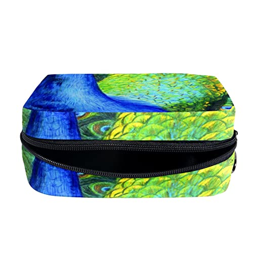 TBOUOBT Cosmetic Travel Bags, Makeup Case, Makeup Bag for Toiletries, Animal Peacock Green Feather