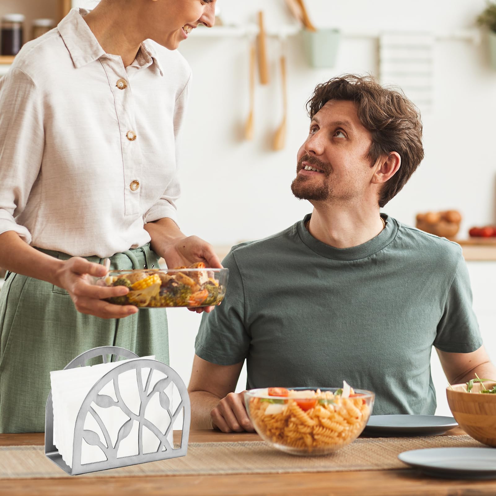 Stainless Steel Napkin Holder Freestanding Paper Napkin Holder Organizer Tissue Dispenser for Kitchen Countertops, Dining Table, Picnic Table, Indoor & Outdoor Use，Silver
